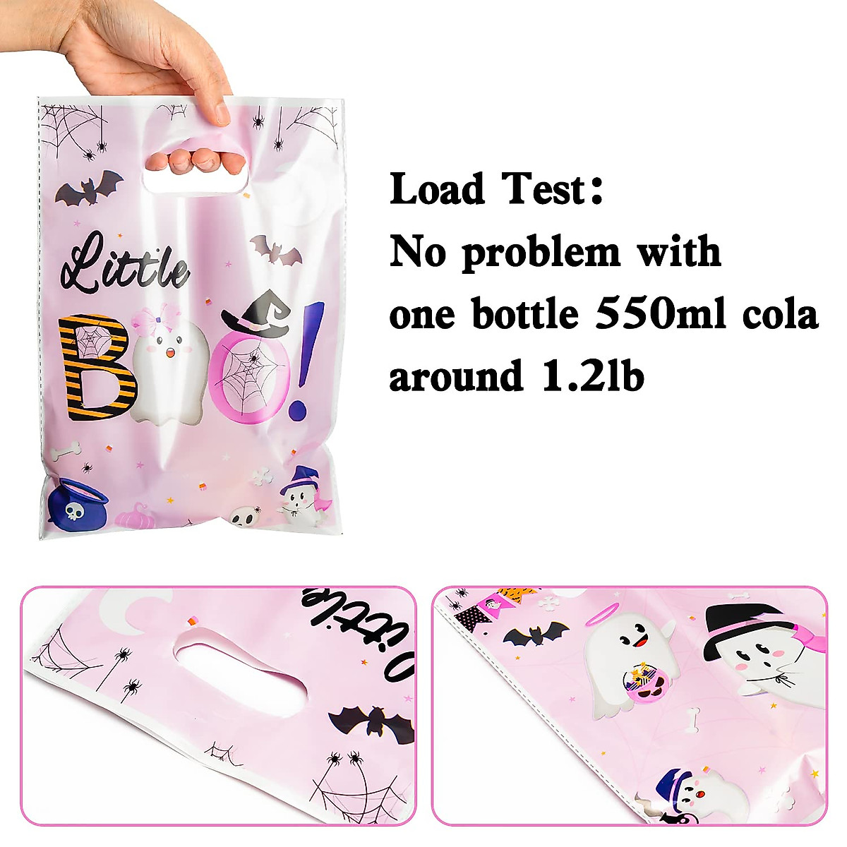 Haooryx 100Pcs Little Boo Party Favor Bags, Pink Little Boo Theme Plastic Candy Gift Bag Birthday Gift Warp Goodie Treat Bags for Halloween Party Kids Theme Birthday Baby Shower Party Favors Supplies