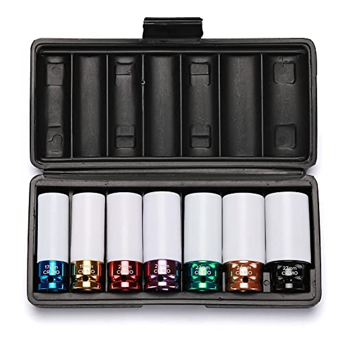 EMENTOL 7PCS 1/2" Drive Thin Wall Deep Wheel Protector Impact Socket Set, CR-MO, Lug Nut Impact Socket Set-17mm, 19mm, 21mm, 22mm, 23mm, 24mm, 27mm