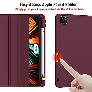 ZryXal New iPad Pro 12.9 Inch Case 2022/2021/2020(6th/5th/4th Gen) with Pencil Holder,Smart iPad Case [Support Touch ID and Auto Wake/Sleep] with Auto 2nd Gen Pencil Charging (Wine)