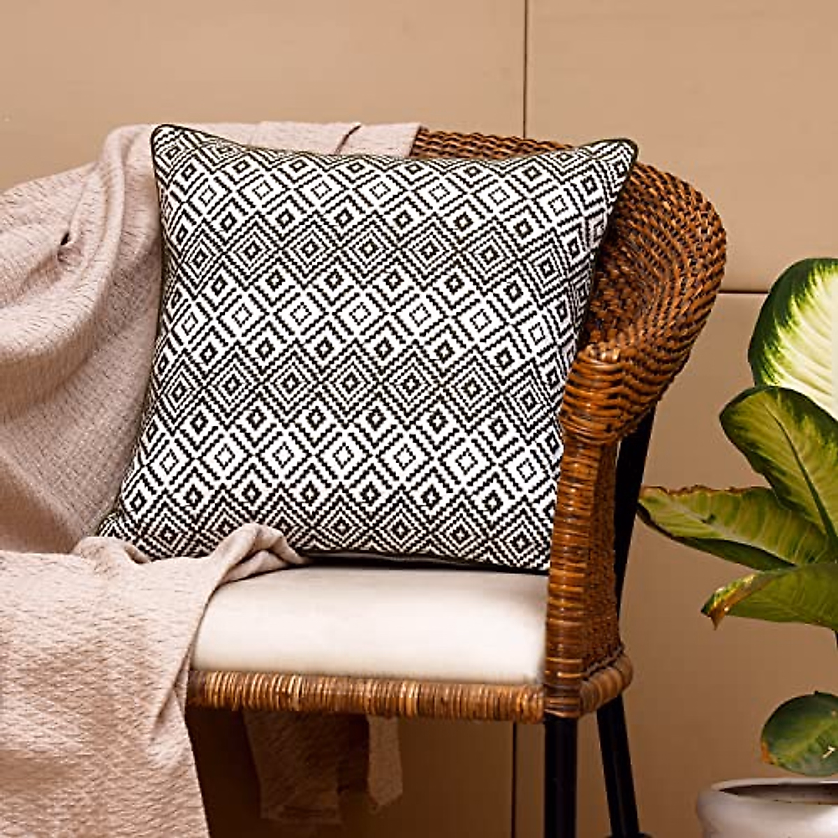 STITCH N STRING 12x20 Pack of 2 Blush White Embroidered Boho Decorative Bedroom Throw Pillows Covers for Bed & Couch Home Decor Cushion Cover