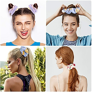 4 Pieces Large Soft Microfiber Hair Towel Scrunchies with Fuzzy Fruit-Shaped Pom Poms - Ponytail Holders for Wet and Dry Hair Styling Accessories for Women