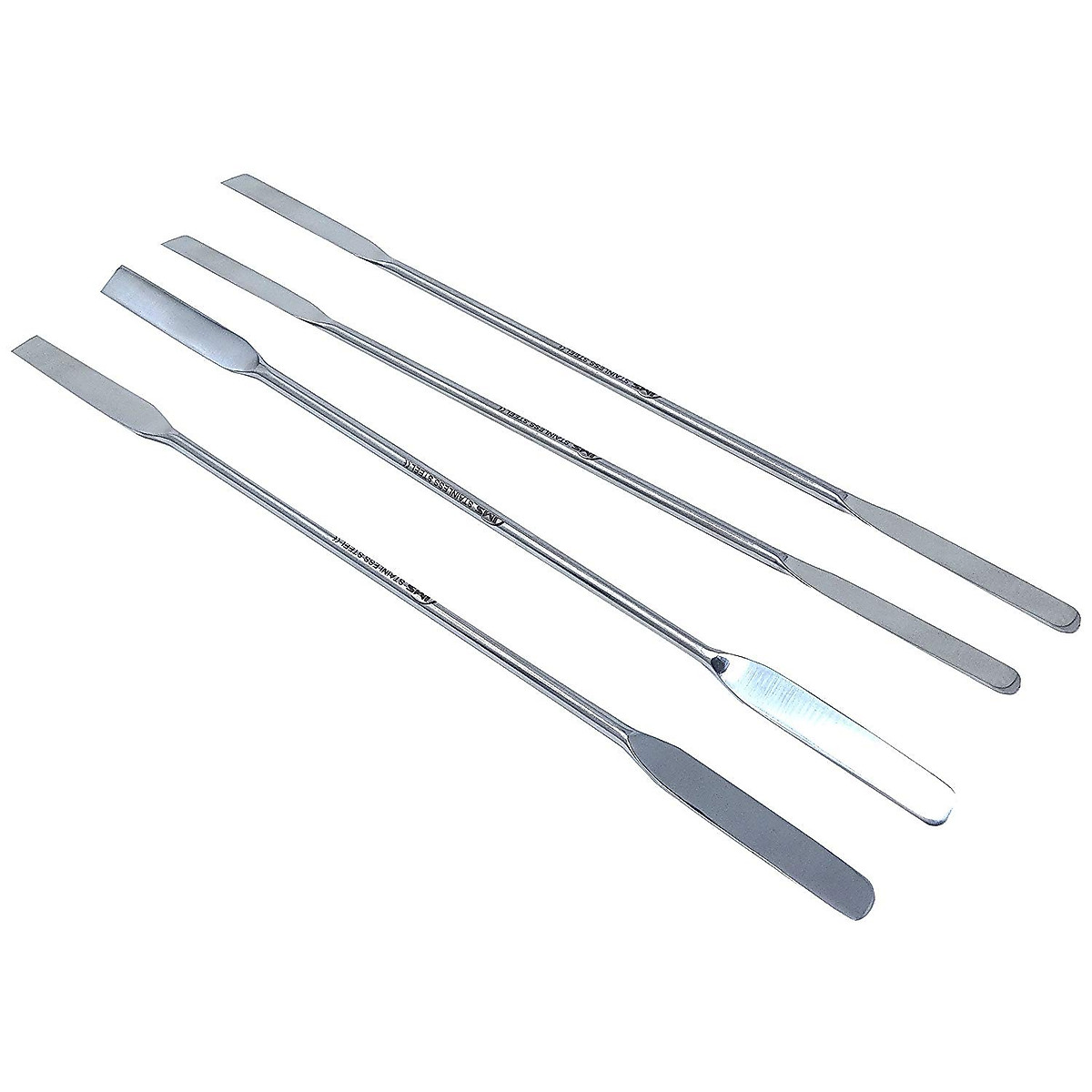 A2Z-SQRD4-7 Stainless Steel Double Ended Micro Lab Spatula Sampler, Square & Round End, 7" Length, 4/Pack