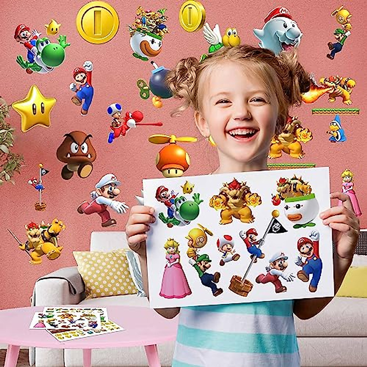 Cartoon Game Wall Decals, Build Scene Wall Stickers Bedroom Playroom Background Wall Decor DIY Removable Waterproof Decals for Wall