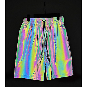 LZLRUN Rainbow Reflective Shorts Pants Men Fluorescent Trousers Casual Night Jogger (XL, Shorts)