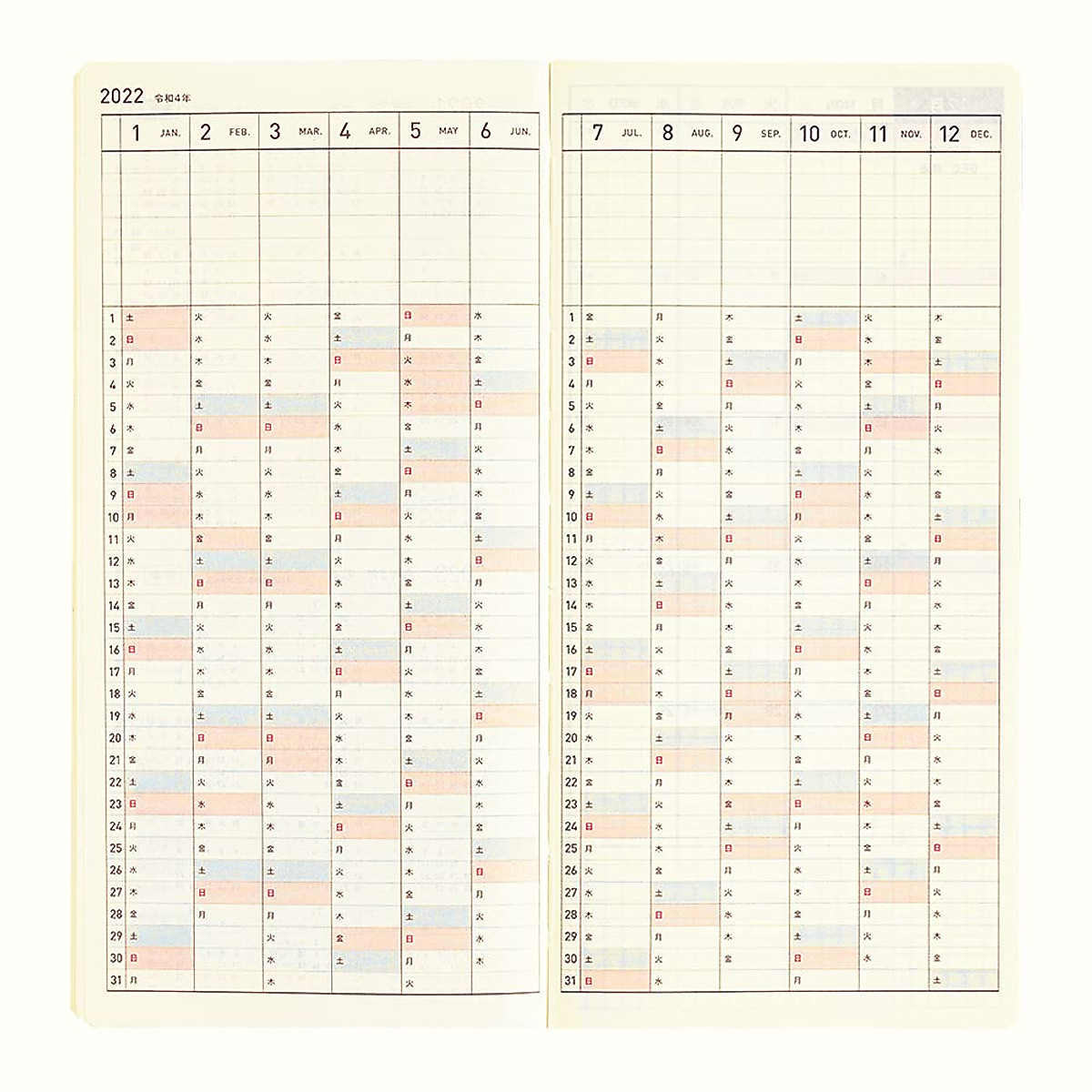 Hobonichi Techo Weeks [Japanese/Wallet-Size/April 2022 Start] Colors: Peach