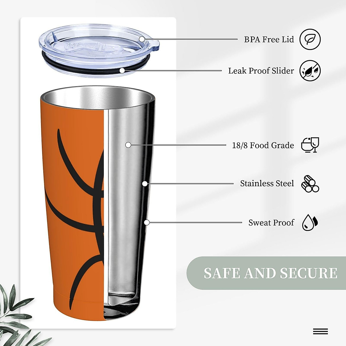 CHASOEA Basketball Tumbler 20oz Ball Stainless Steel Insulated Tumblers with Lid and Straw Orange Travel Coffee Mug Tea Wine Cups Water Bottle Basketball Gifts for Women