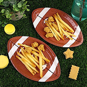 ADXCO 50 Pieces Football Shaped Disposable Paper Plates Football Party Plates Football Party Supplies for Football Theme Party Supplies Sports Game Birthday Decoration, 9.4 x 5.9 Inch
