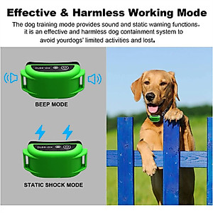 HEXIEDEN Electric Wireless Dog Fence,Pet Dog Container Boundary Containment System,with Waterproof and Rechargeable Collar Receiver,Adjustable Control Range,Harmless,for 1 2 3 Dogs,for2dogs