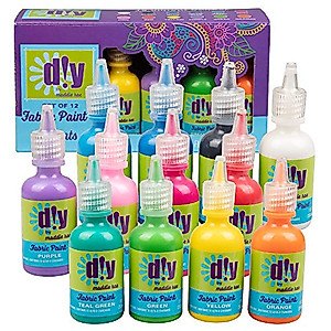 DIY Fabric Paints, Set of 12 Colors, (1oz bottles) Ultra Bright 3D Fabric Paint, Non-Toxic Water-Based and Permanent - Great Craft, Gift, Project - Decorate on Any Surface!