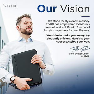 STYLIO Zippered Padfolio Portfolio Binder, Faux Leather Organizer. Interview Resume Document Holder. Organizer for iPad/Tablet (up to 10.5"), Phone & Business Cards. Data Case w/ Letter-Sized Notepad