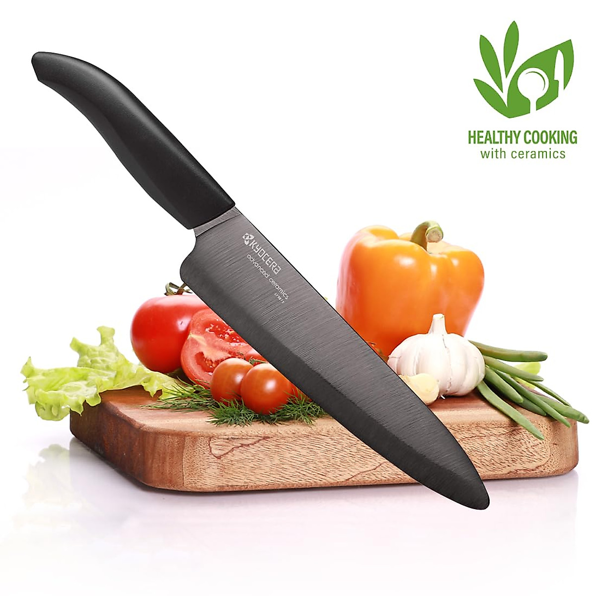 Kyocera Advanced Ceramic Revolution Series 7-inch Professional Chef's Knife, Black Blade