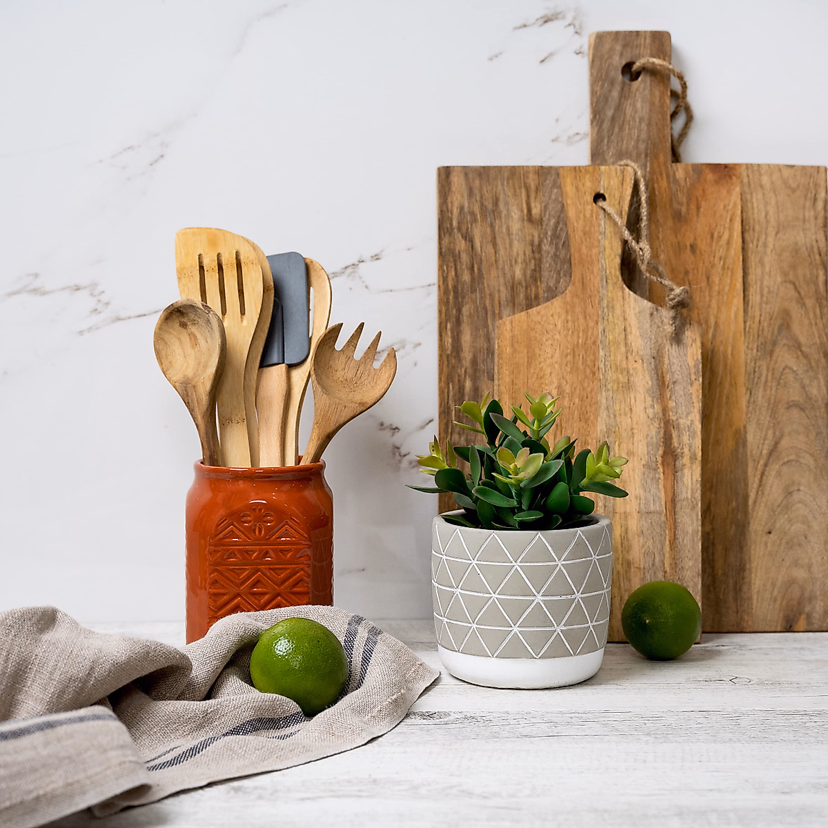 Kurrajong Farmhouse Artificial Plant | 8" Fake Plant for Desk Decor | Artificial Succulent in Pot | Fake Succulent | Faux Plant Indoor | Succulent Plant Artificial | Faux Succulent for Shelf Decor