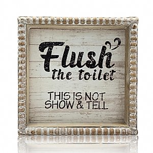 ZLFart 6.3" Flush Toilet Sign Bathroom Rules White Black, Farmhouse Shelf Antique Boho Funny Restroom Quote, Guest Supplies Decor Signage, Vintage Home Gender Neutral Small Women Man