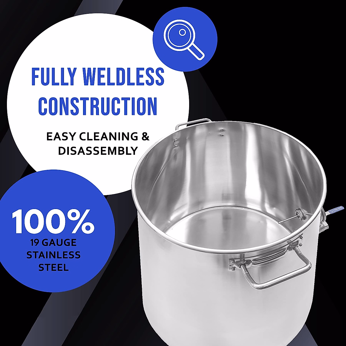 CONCORD Stainless Steel Home Brew Kettle Stock Pot (Weldless Fittings) (20 QT/ 5 Gal)