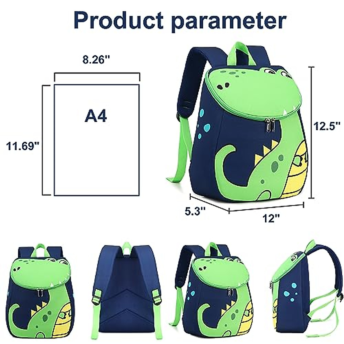 Bluboon Toddlers Backpack for Girls Cute Preschool Backpack 3D Schoolbag Toddler Bookbag for Kids (Dinosaur Green)