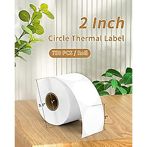 JADENS 2 Inch Round Direct Thermal Sticker Label, Self-Adhesive & Waterproof Label for DIY Logo, QR Code, Name Tag, Thank You Sticker for Small Businesses, BPA & BPS Free, 750 Labels/Roll, White