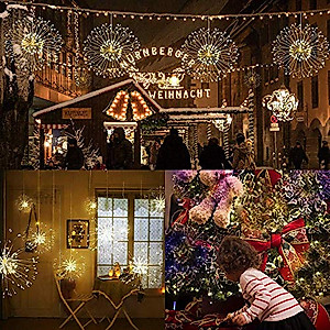 FOOING Firework Lights Led Copper Wire Starburst String Lights 8 Modes Battery Operated Fairy Lights with Remote,Wedding Christmas Decorative Hanging Lights for Party Patio Garden Decoration