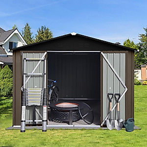 Generic Metal Garden Sheds 10ftx8ft Outdoor Storage Sheds Brown+Black with Window, W1350S00035