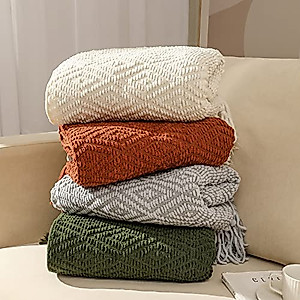 NakedCloud Knit Throw Blanket for Couch, Versatile Super Soft Warm Cozy Chenille Blanket with Tassels for Bed Sofa Chair,Decorative Woven Throw Blanket,Green 60 x 80 inches