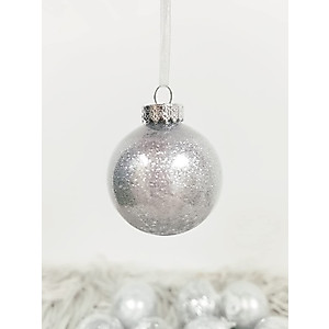 24ct 60mm/2.36" Glitter Christmas Balls Ornaments Shatterproof Clear Plastic Fillable Sphere Balls Ornaments for Xmas Tree Home Decoration (Silver)