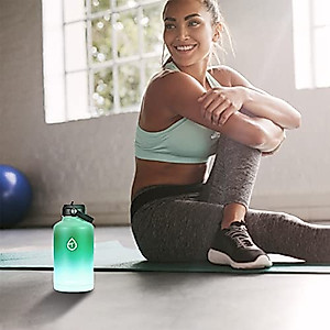 TAKETAU Insulated Sports Water Bottle with Straw Cap & Spout Lid, 2 lids Stainless Steel 64 oz Half Gallon Double Wall Growler Vacuum Flask Wide Mouth Large Thermos, Keep Drinks Cold or Hot (64 Jade)