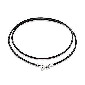 Miabella Genuine Italian 2mm Black or Brown Leather Cord Chain Necklace for Men Women with 925 Sterling Silver Clasp Made in Italy (Black, 22)
