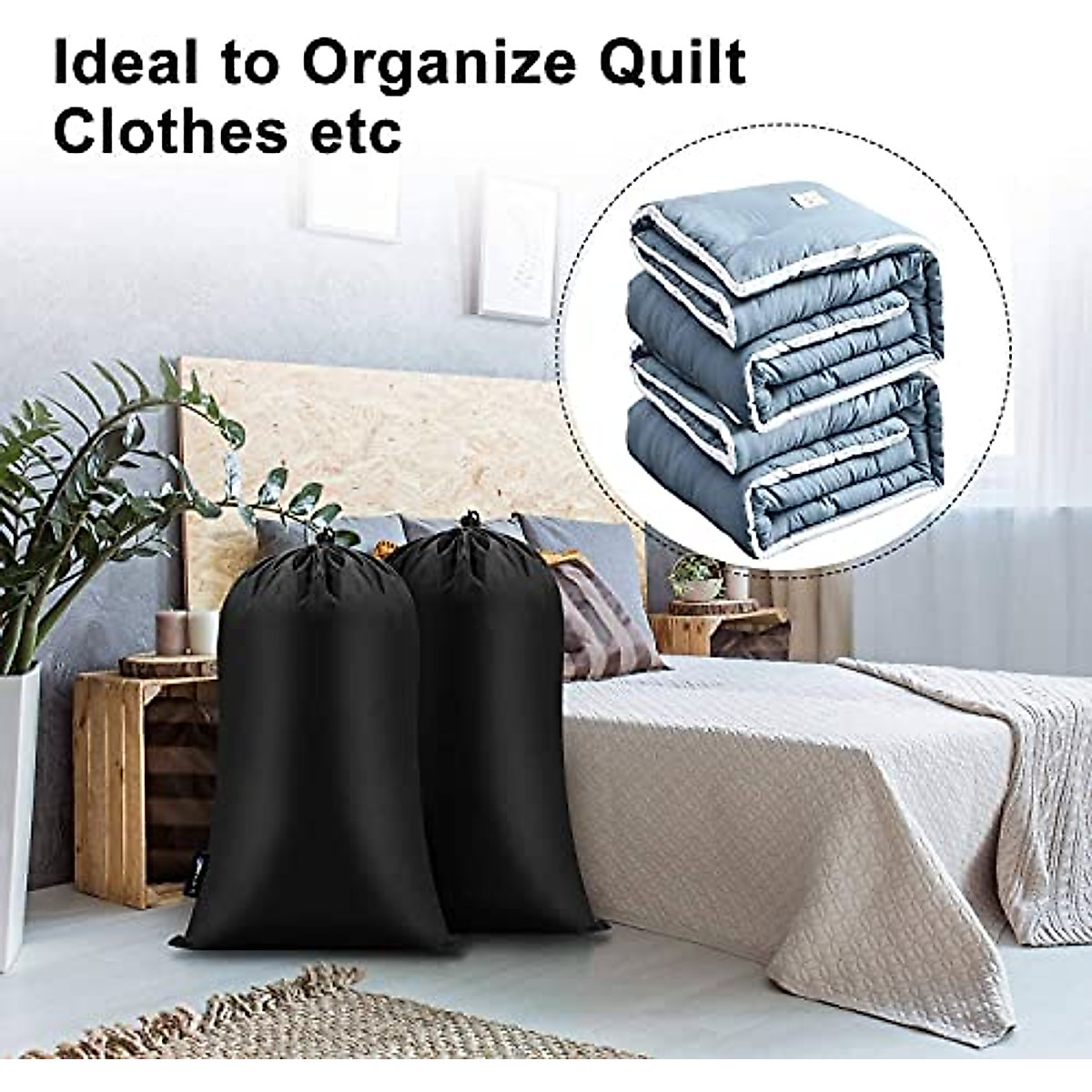 Luminesk Extra Large Laundry Bags 2 Pack 28'' x 45'' Heavy Duty XL Organizer Bag Fit Laundry Hamper Basket College Travel Dorm Tear Resistant Drawstring Dirty Cloth Storage, Three Loads of Clothes Black