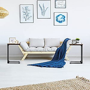 C Shaped Side Table Set of 2, C Table for Sofa, Couch Table End Table Slide Under, Snack Side Table for Living Room, Bedroom, Rustic Brown