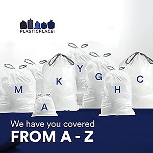 Plasticplace TRA155WH Code F Compatible (100 Count) │ White Drawstring Garbage, Liners 6.5 Gallon / 25 Liter │ 21.75" x 20"