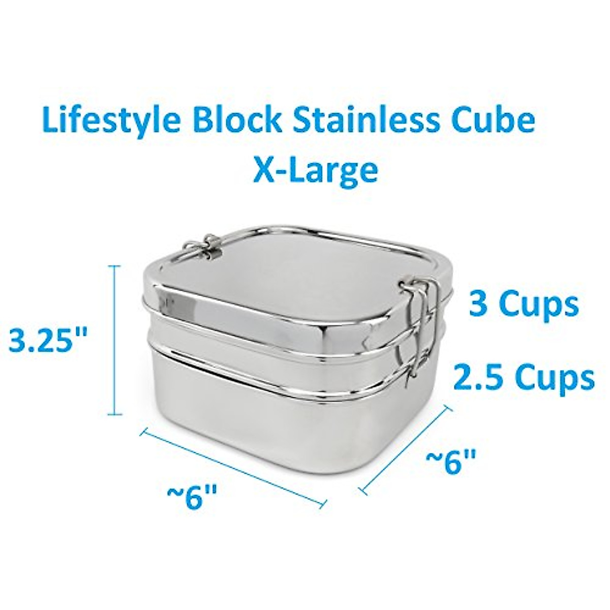 Lifestyle Block Stainless Steel Double Stack Cube 2 Compartment Lunch Box - X-Large