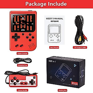 Retro Handheld Game Consoles, Portable Mini Video Game Console with 500 Classical FC Games, 3-Inch Color Screen Support for Connecting TV & Two Players (Red)