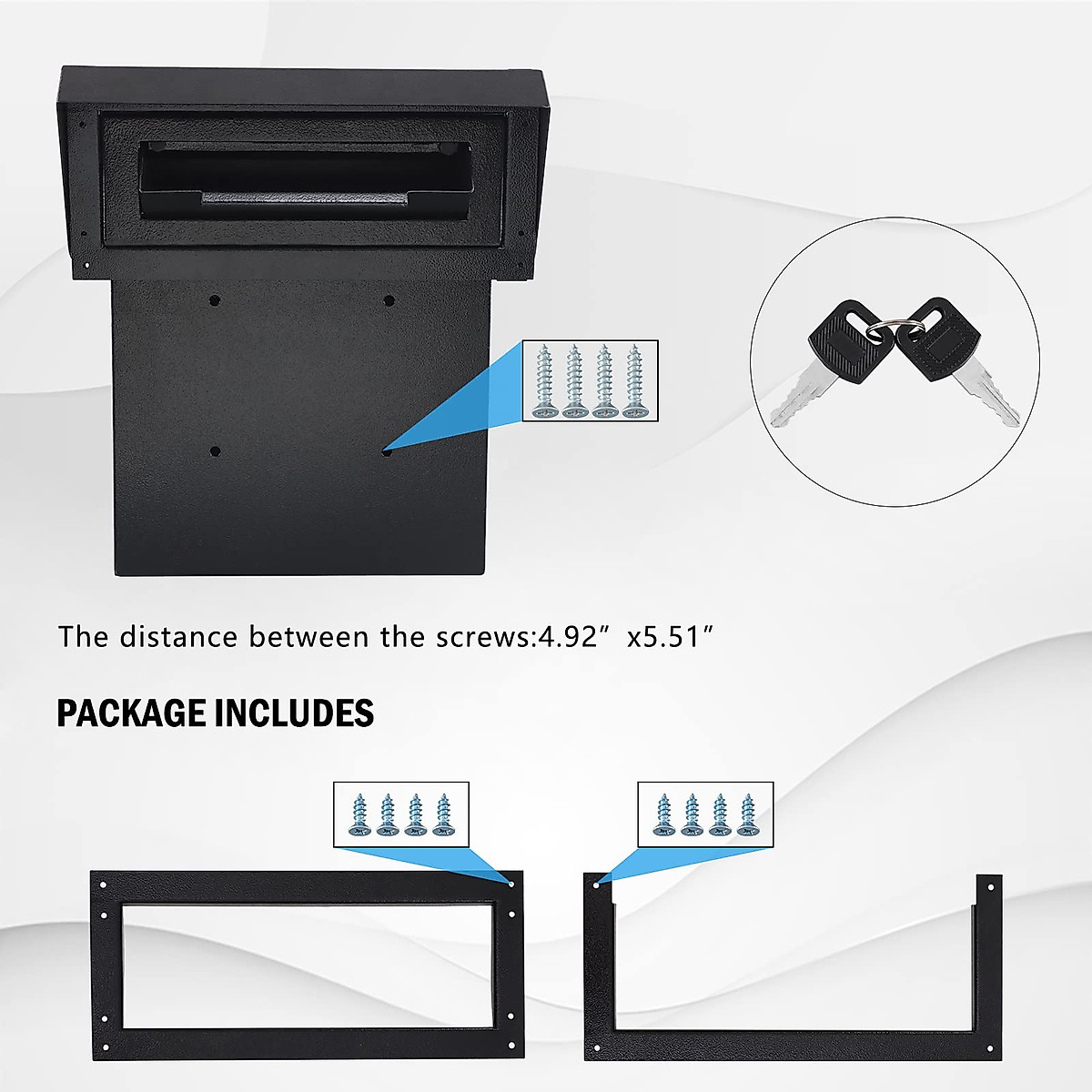 xydled Door Drop Box for Mail, Heavy Duty Mail Boxes with Key Lock,15''x12''x6'',Locking Metal Mailbox Door Mounted,Through The Door Safe Locking Drop Box, Black Upgrade