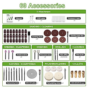 PHALANX Cordless Rotary Tool 3.7V Square Power Rotary Tool with 60 Accessories, 3-Speed and USB Charging Rechargeable Multi-Purpose Power Tool for Sanding, Polishing, Drilling, Engraving, DIY Crafts…