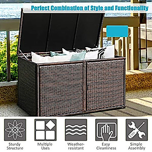 HAPPYGRILL Deck Box Outdoor Wicker Storage Box Cabinet 88 Gallon Storage Container Bin Box for Toys Furniture Tools in Garden Balcony Porch Yard