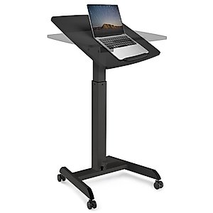 OCOMMO Mobile Podium - Pneumatic Standing Desk with 30 Degree Tilting Top, Adjustable Podium Stand, Lectern Portable with Wheels, Perfect for Lectures, Meetings, and Computer Use, Black