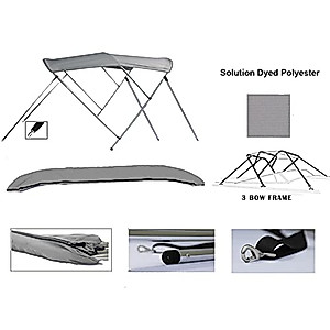 SBU Light Grey Aluminum 3-Bow Bimini Top Compatible for Regal 1900 FASTRAC BR for Model Years 2006-2009