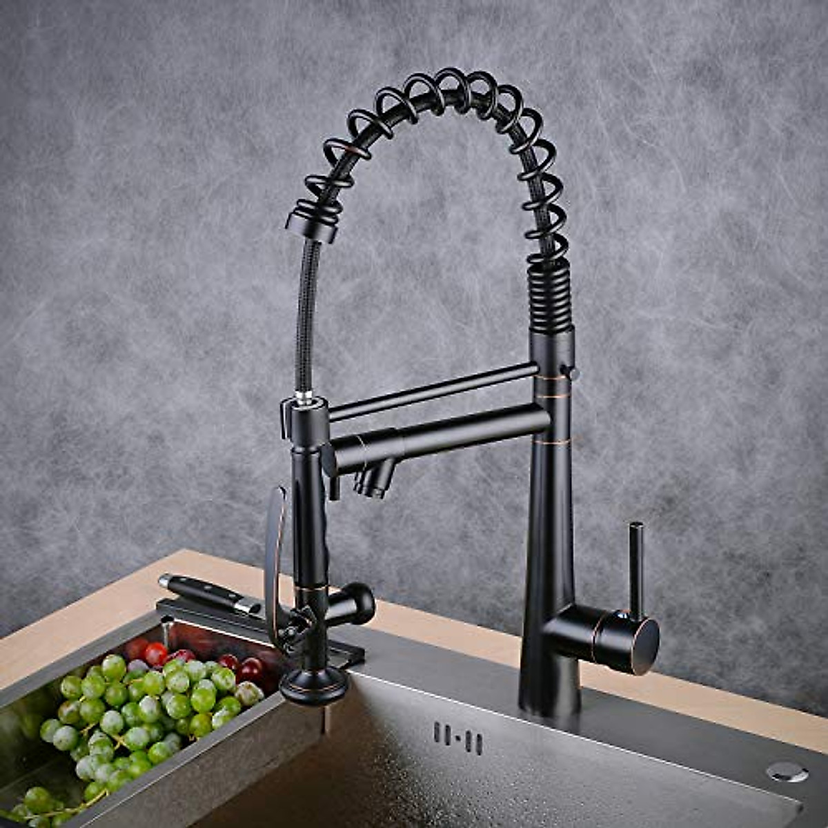 Kitchen Faucet Oil Rubbed Bronze, Beelee Industrial Kitchen Sink Faucet Commercial Faucet ，High Arc Pre-Rinse Kitchen Faucet with Pull Down Spring Spout and Pot Filler