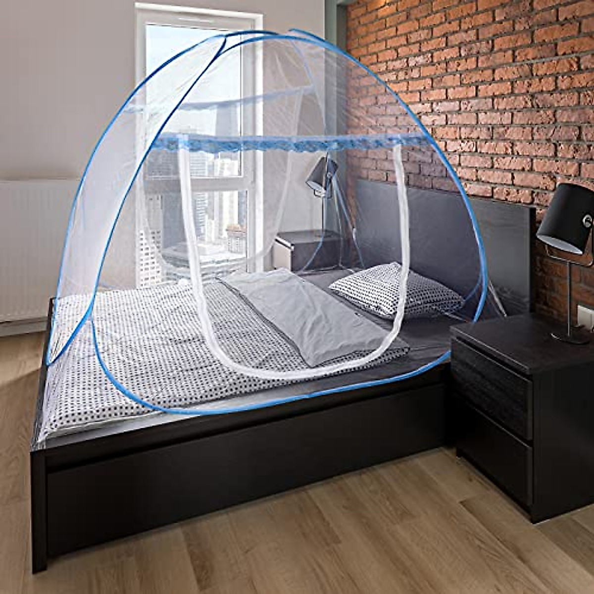 Tatuo Mosquito Net for Bed Portable Folding Net Bed with Bottom Pop up Mosquito Net Tent for Indoor and Outdoor Use Mosquito Netting for Adults Trip Camping Travel Home(78.7 x 70.8 x 59 Inch)