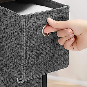 SONGMICS Narrow Dresser with 4 Fabric Drawers Vertical Slim Storage Tower Unit, 7.9",Grey