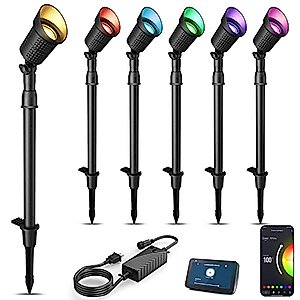 XMCOSY+ Low Voltage Landscape Lights, 300LM Outdoor Landscape Lighting with APP Control, Dimmable Warm White &RGB, Work with Alexa, 12V 6W Aluminum LED Pathway Lights Spotlights for Garden Yard(6Pack)