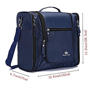 Large Hanging Travel Toiletry Bag for Men and Women Waterproof Makeup Organizer Bag wash bag Shaving Kit Cosmetic Bag for Accessories, Shampoo,Bathroom Shower, Personal Items DarkBlue