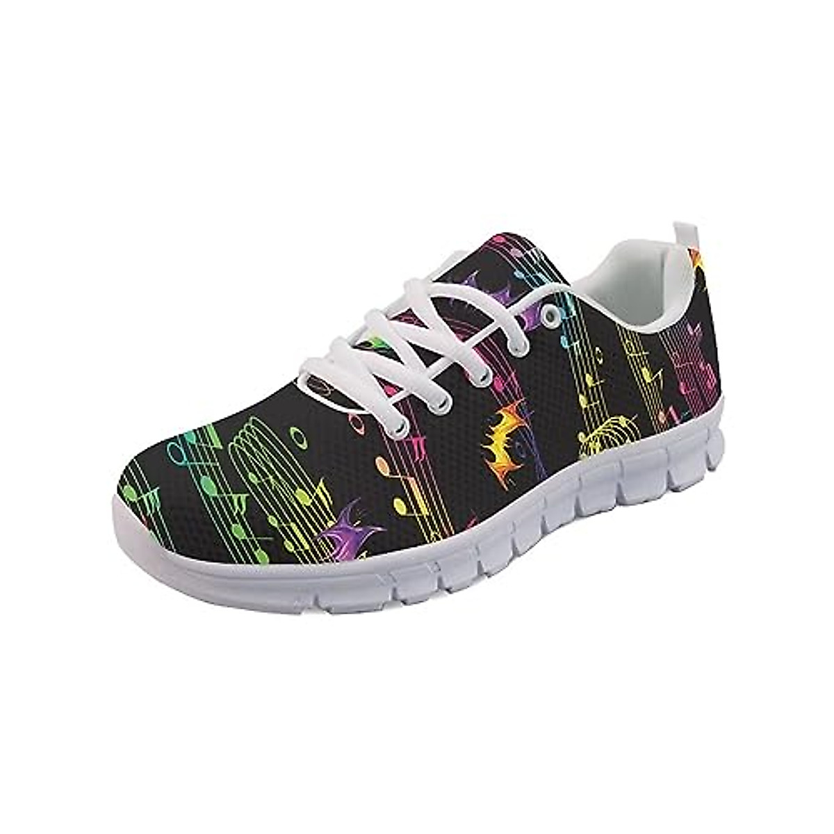 Coloranimal Halloween Sneakers for Womens Rainbow Music Notes Fashion Tennis Shoes Colorful Bats Halloween Gothic Pattren Air Cushion Walking Running Shoes