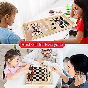 Sling Puck Game, Chess Checkers Game Set, 4 in 1 Board Game, Fast Hockey Table Game, Tic Tac Toe Slingshot Chess Set for Kids