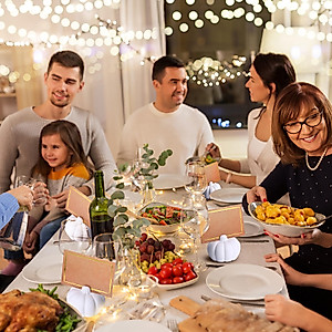 Wonderjune 6 Sets Thanksgiving Artificial Pumpkins Harvest Fall Decoration Autumn Home Decoration with Cards for Fall Themed Party(White)