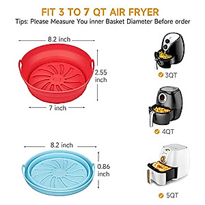 2 Pcs Silicone Air Fryer Liners for 3 to 7 QT,Collapsible Silicone Liners for Air Fryer Basket, Reusable Silicone Pot Baking Tray Oven Accessories Easy Cleaning Heat Resistant -Top 8.2'' Bottom 7''