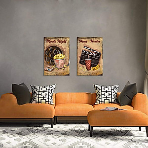 iHAPPYWALL 2 Pieces Old Fashioned Cinema Wall Art Movie Night Film Clapper Popcorn Movie Reel Picture Print on Canvas for Home Theater Room Decor Ready to Hang 16x24inch2pcs
