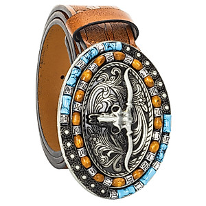 INOGIH Men-Western-Cowboy-Leather-Buckle-Belts-with-Longhorn-Bull-Floral-Engraved-Belt-Buckle-for-Jeans 33" to 42" Waist