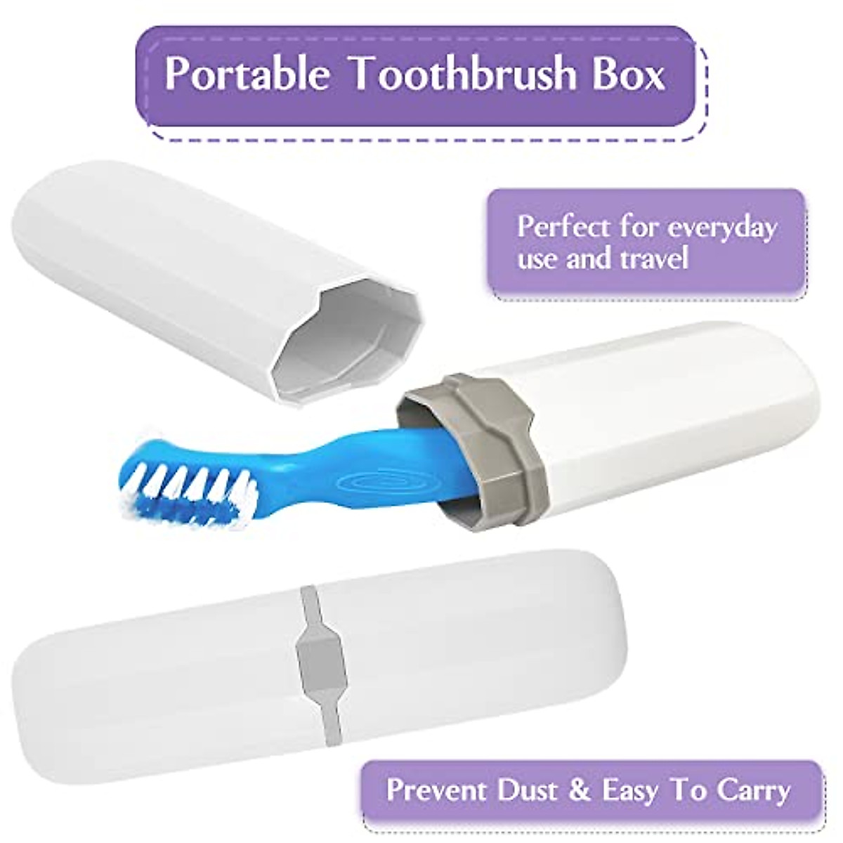 Jutieuo 8Pcs Denture Case Kit, 2 Denture Bath Case Cups, 2 Dual-Headed Denture Toothbrushes, 2 Portable Brush Boxes, 2 Retainer Holder Boxes, Dentures Holder for Travel Retainer Cleaning (Blue)