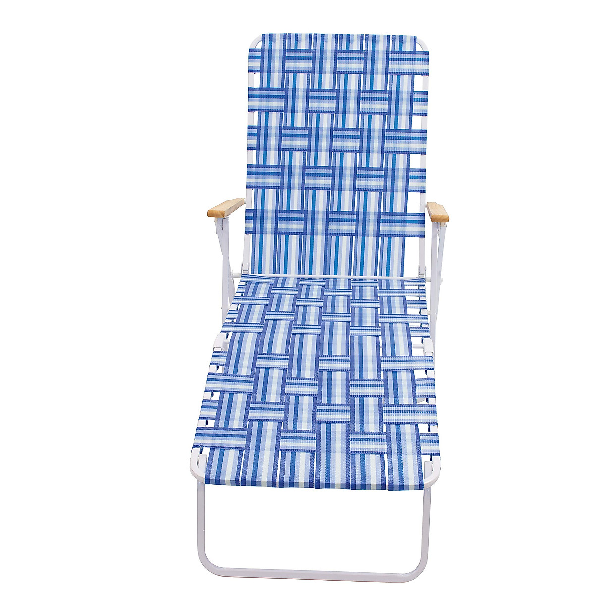 CAMP & GO 4-Position Folding Web Lawn Chair Beach Lounger, Blue/White