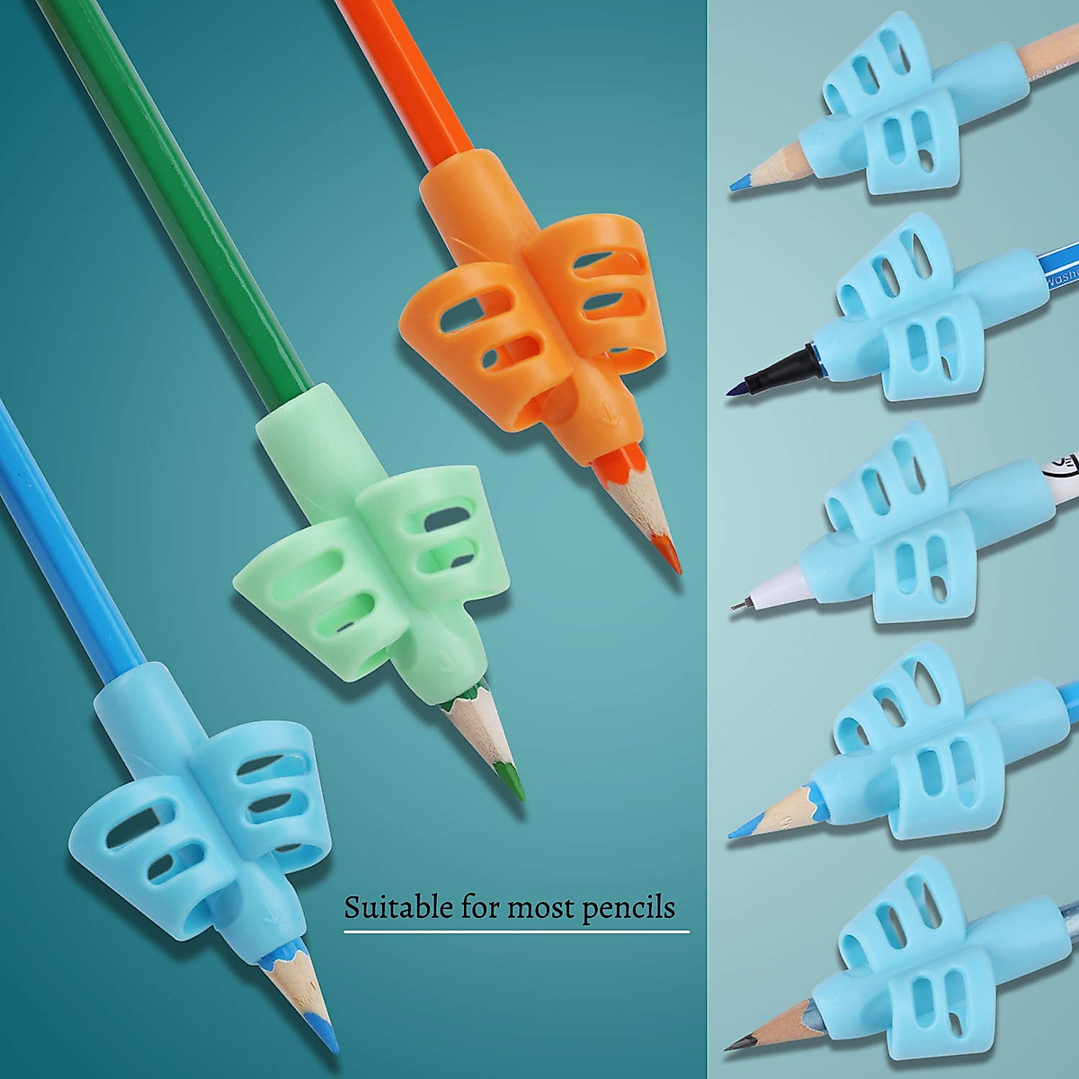 Pencil Grips, DMFLY Pencil Grips for Kids Handwriting, Children Pen Writing Aid Grip Set Posture Correction Tool for Kids Preschoolers Children, Hollow Ventilation Design, 3 Pack